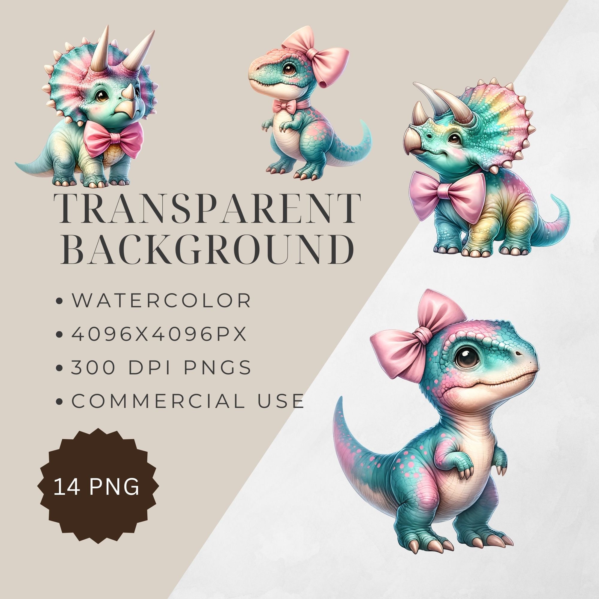 Girly Dinosaurs Watercolor Clipart Bundle - Dino Clip Art Set of ...