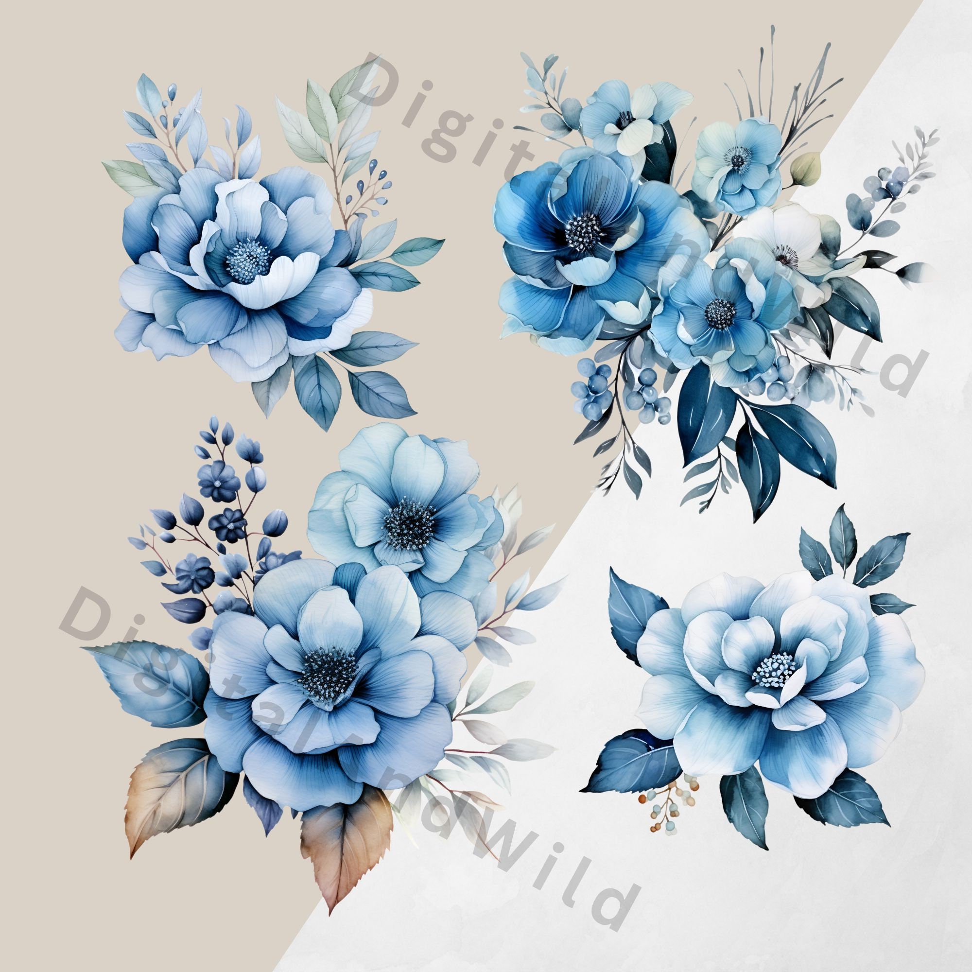 Watercolor Flowers Clipart Bundle: 16 PNG Floral Designs (digital ...