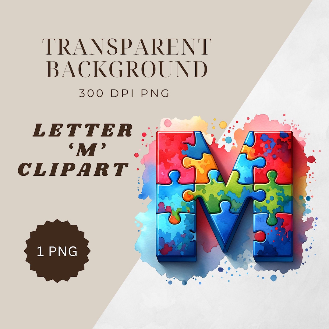 Puzzle Letter 'M' Clipart - Digital Download | Autism Puzzle Pieces Png ...