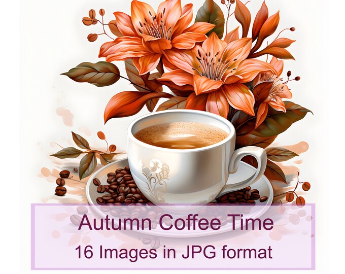 Autumn Coffee Clipart Bundle, Watercolor Fall Leaves, Coffee Mug ...