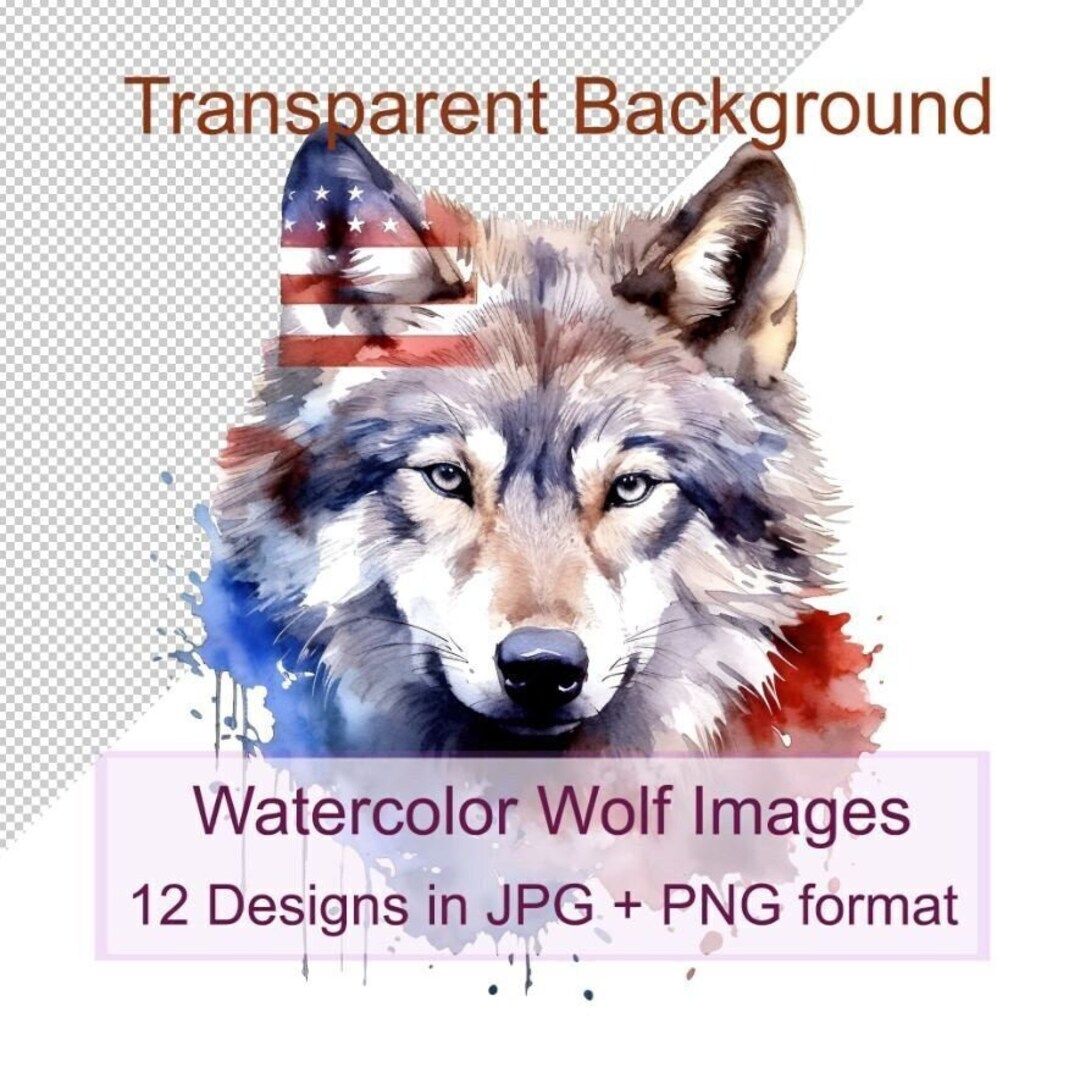 Watercolor Wolf 4th of July Images: Patriotic Clipart (digital Download ...