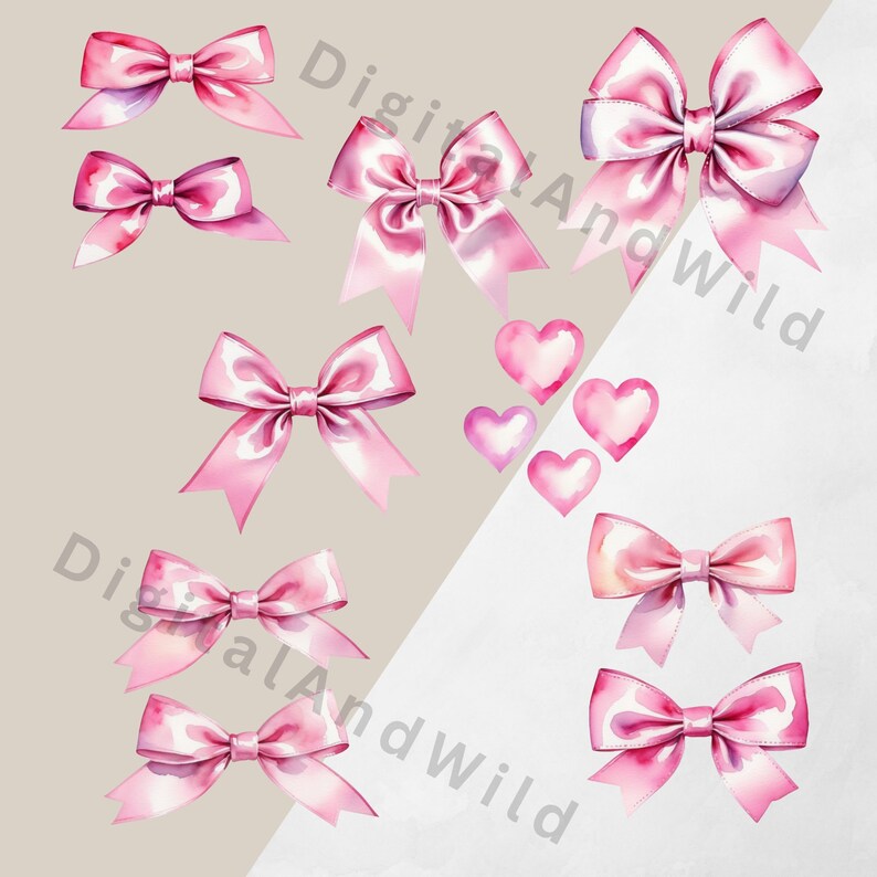 Watercolor Pink Bows Clipart Pink Ribbon Bow Paper Crafts Bridal Shower ...