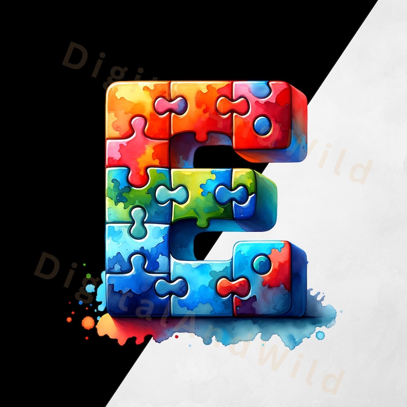 Puzzle Letter 'E' Clipart Digital Download Autism Puzzle Pieces Png ...
