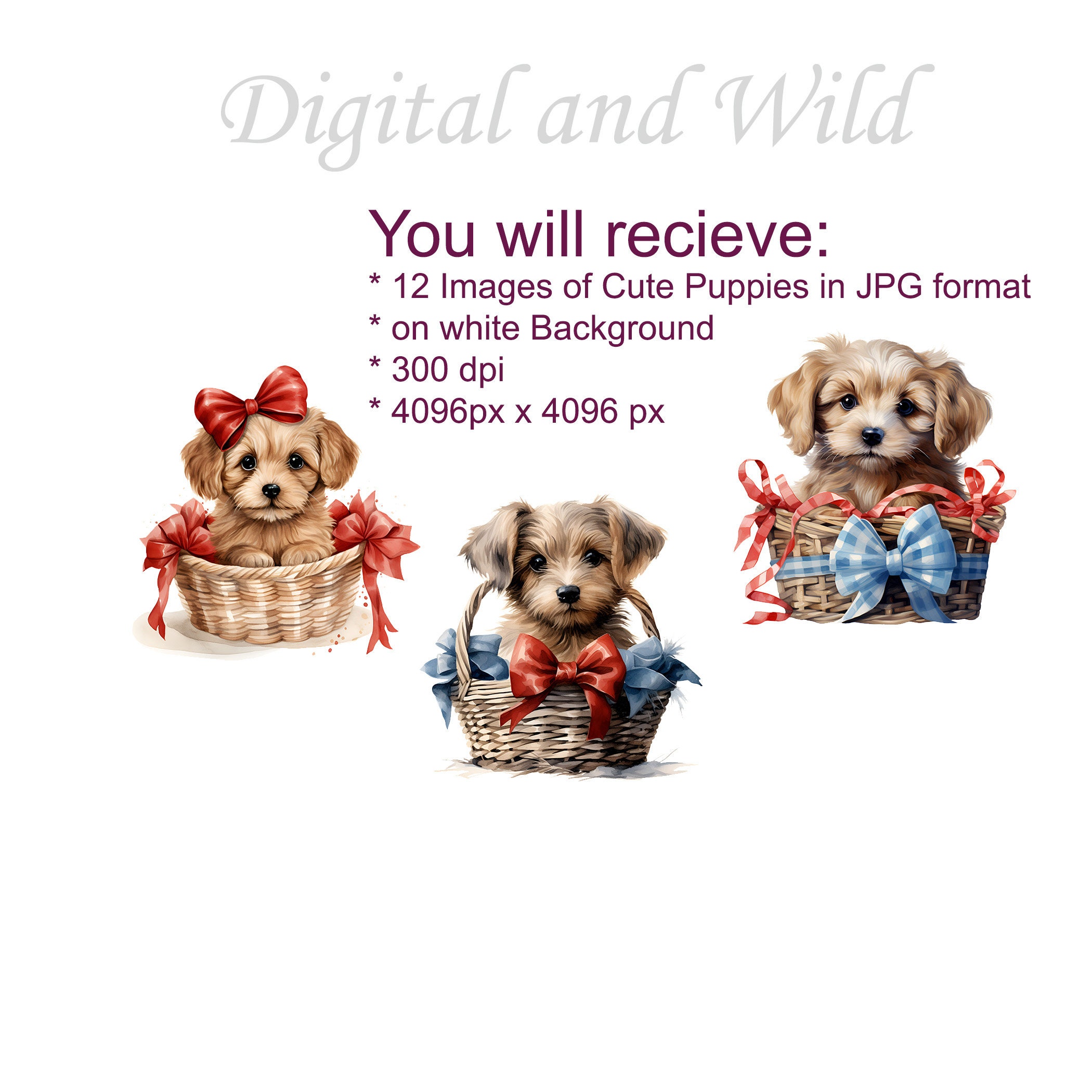 Cute Puppy Digital Clipart Set, Dog Clip Art Bundle, Instant Digital ...