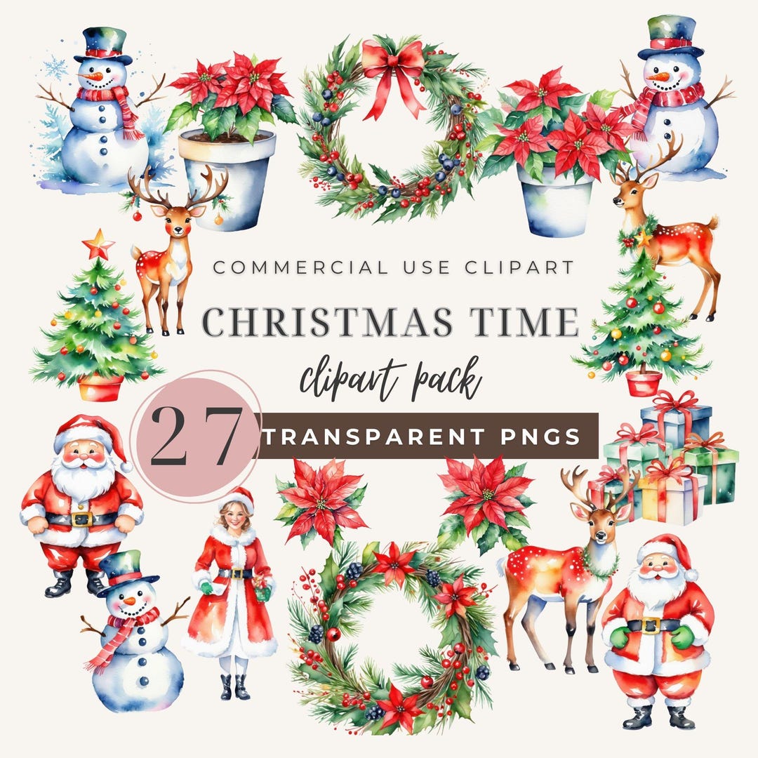 Christmas Clipart Bundle - Festive Clipart - Santa Claus PNG, Reindeer ...