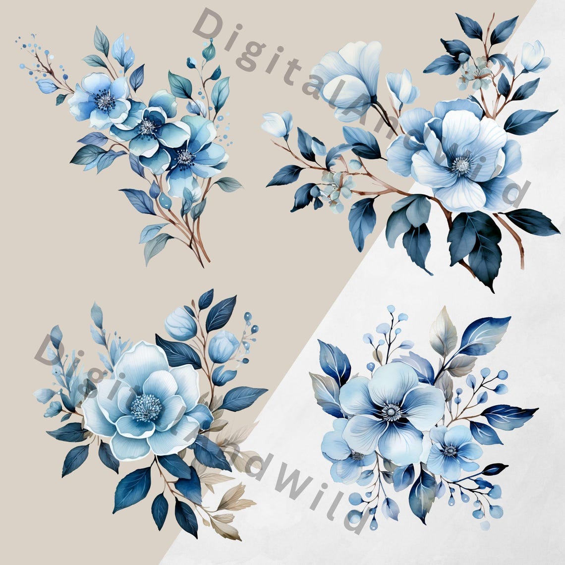 Watercolor Flower Clipart Bundle: Floral PNG Images (digital Download ...