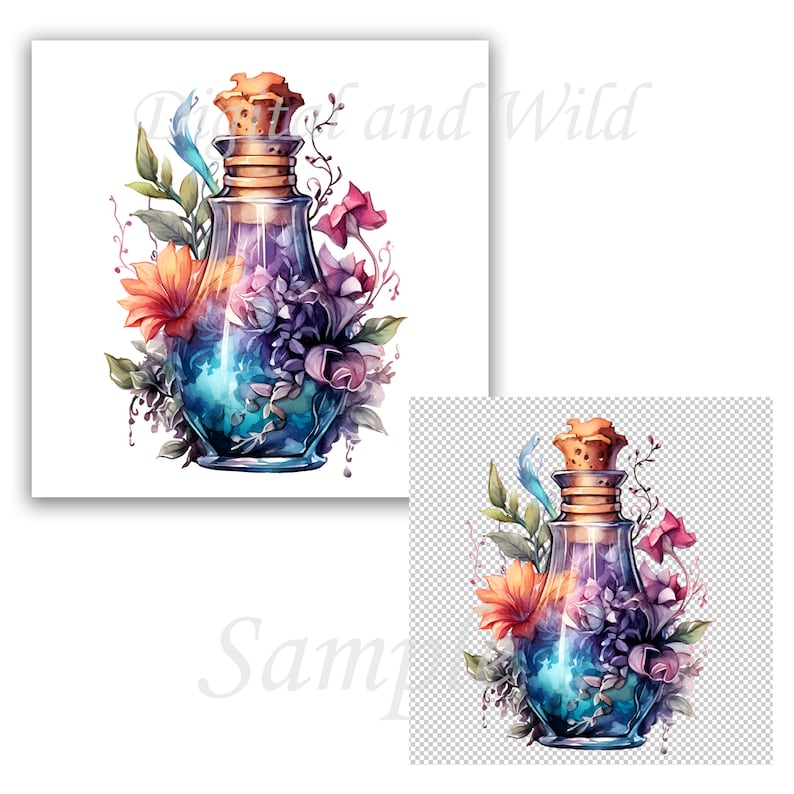 Magic Potions Bottle Digital Watercolor Images 10 Jpgs 10 PNG Files ...