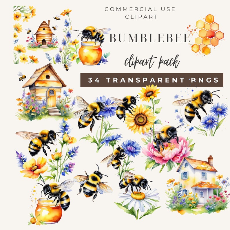 Bumblebees Clipart Bundle | Cute Bees Clipart Bundle | Cute Bees Png ...