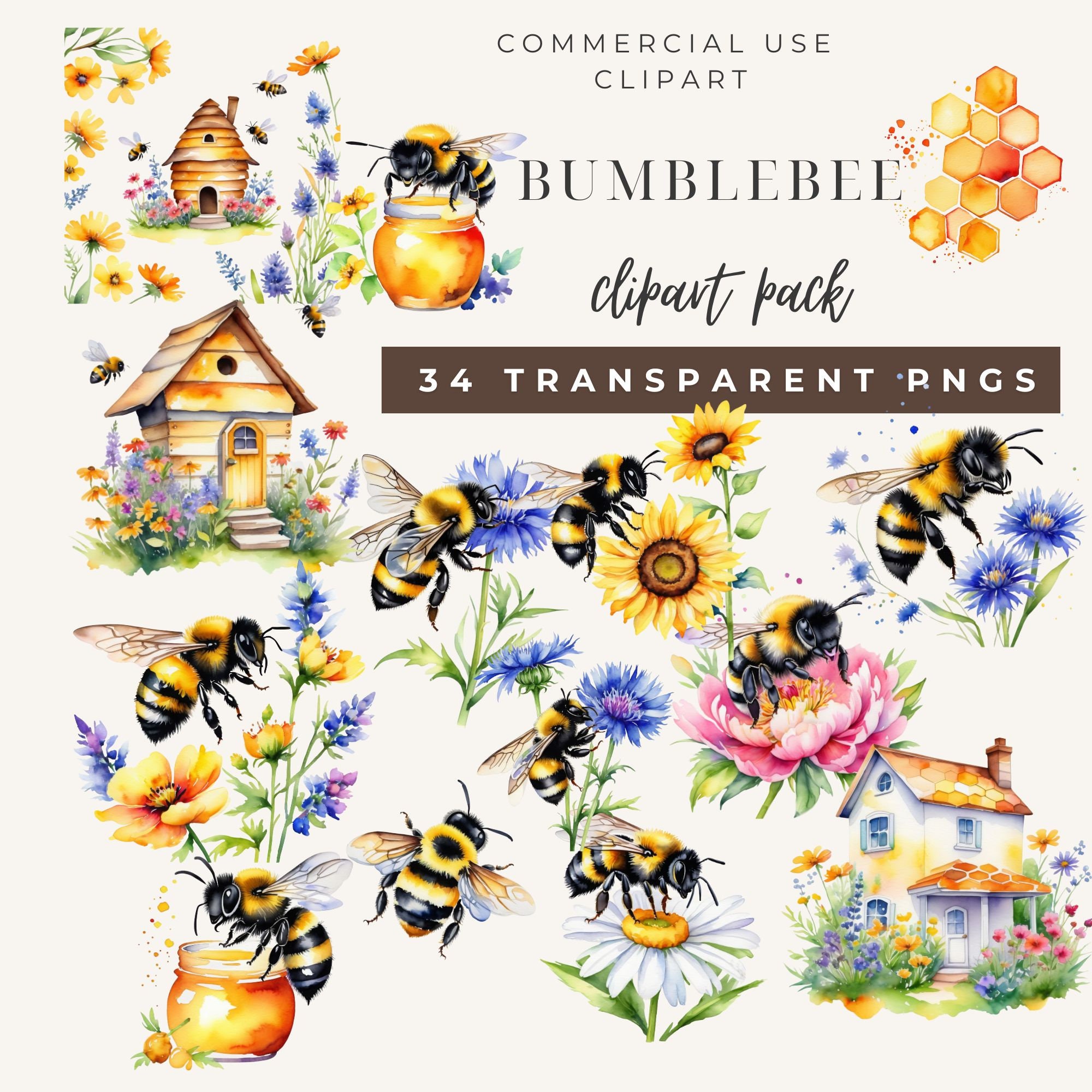 Bumblebees Clipart Bundle | Cute Bees Clipart Bundle | Cute Bees Png ...