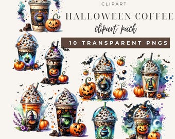 Halloween Coffee Clipart Set, Scary Gothic Watercolour Hot Coffee Drink ...