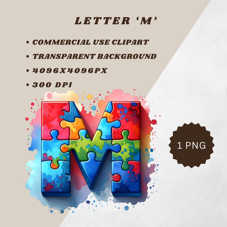 Puzzle Letter 'M' Clipart - Digital Download | Autism Puzzle Pieces Png ...