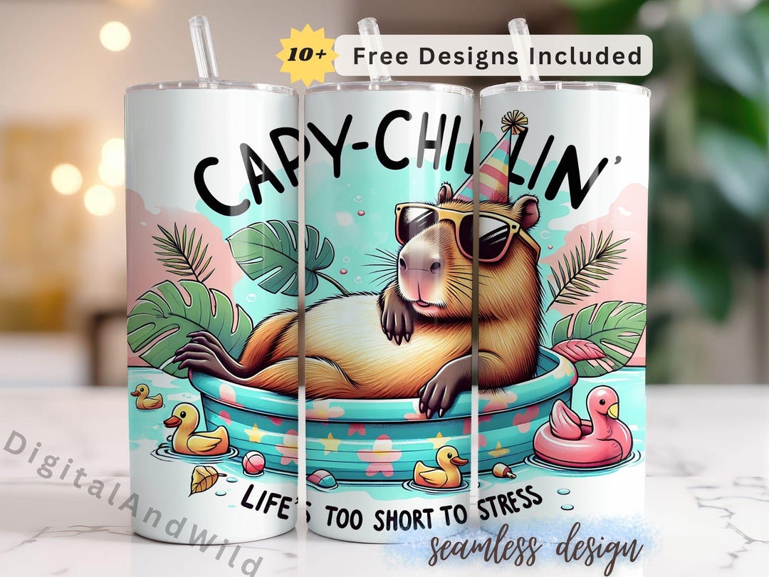 Capybara Tumbler Wrap PNG, 20oz Skinny Sublimation Design, Cute Funny ...