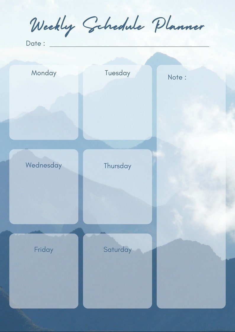 Weekly Planner Printable Ambient Blue - Etsy