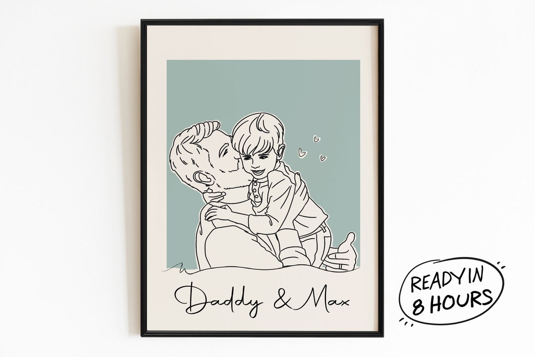 Custom Father Line Drawing, Personalized Dad Art Gift, Custom Family ...