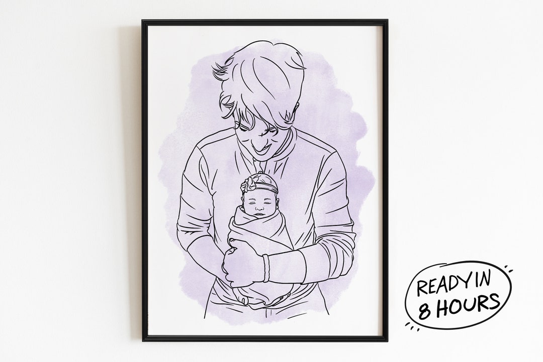 First Dad Portrait From Photo, First Fathers Day Portrait, Personalized ...