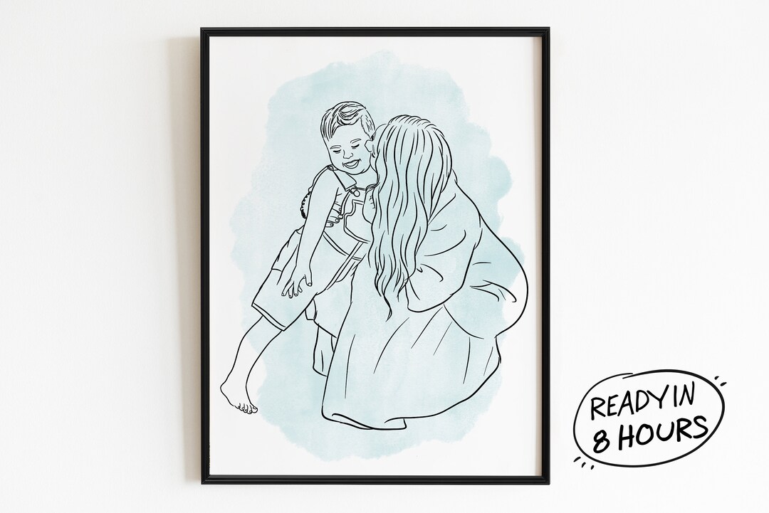 Personalized Mom Portrait, Custom Line Drawing Portrait From Photo ...