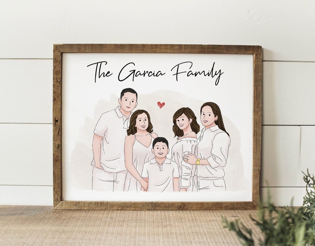 Custom Family Portrait Art, Personalized Family Wall Art Illustration ...
