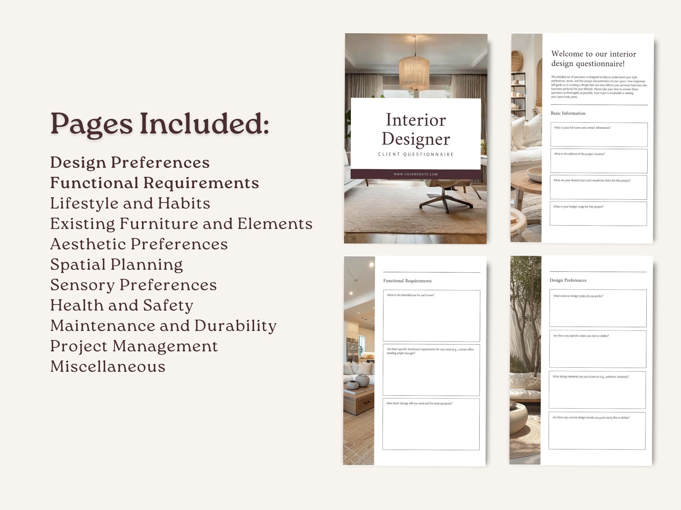 Interior Design Client Questionnaire, INSTANT DOWNLOAD, Interior Design ...