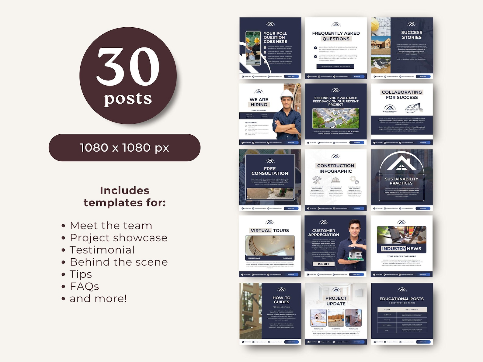30 Construction Instagram Post Templates, INSTANT DOWNLOAD ...