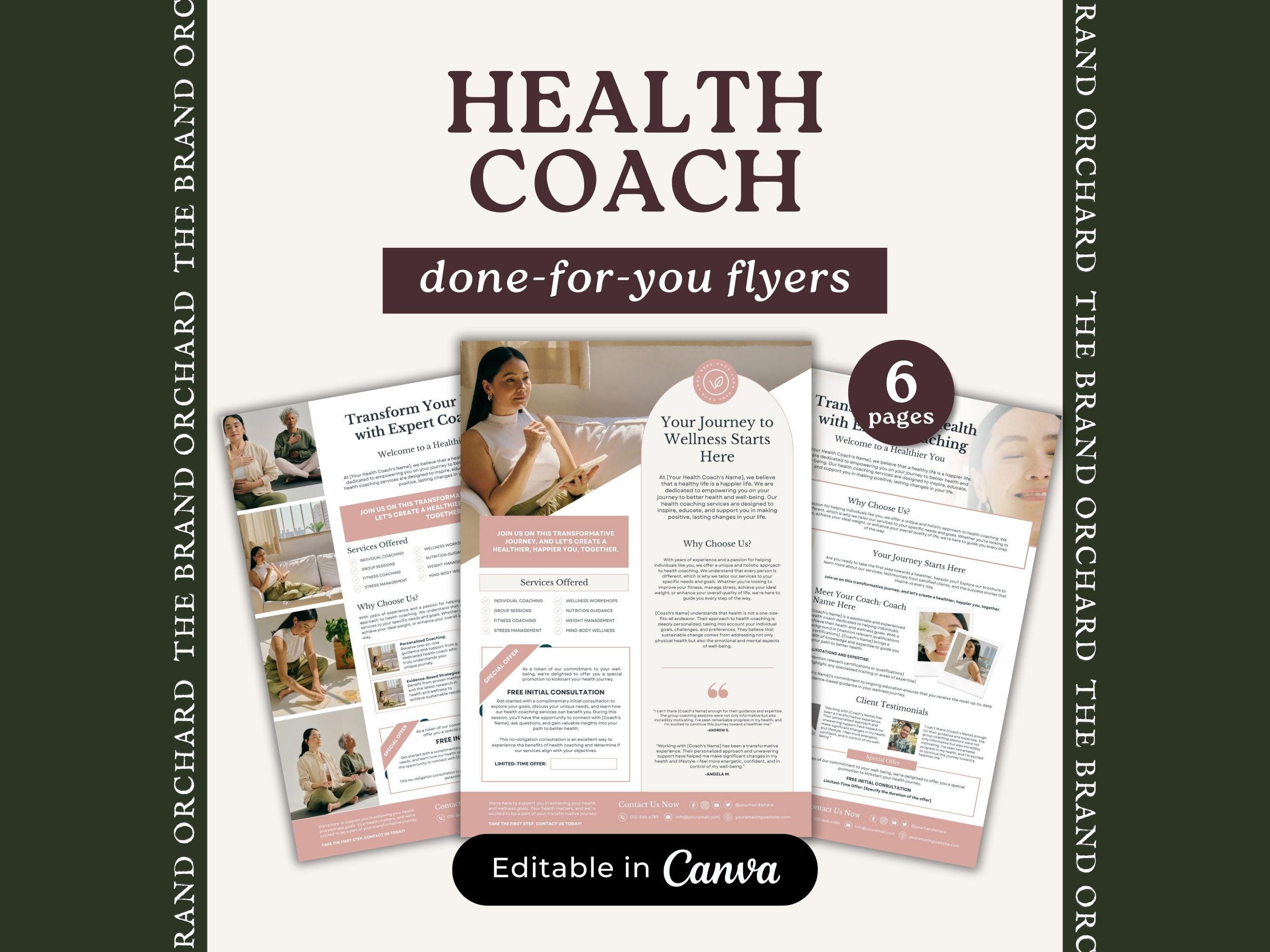 Health Coach Flyer Canva, INSTANT DOWNLOAD, Flyer Templates, Wellness ...