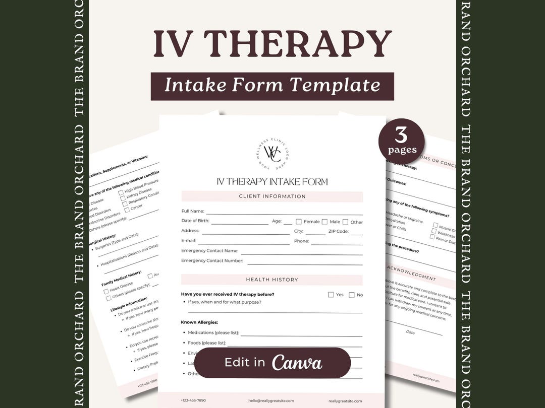 IV Therapy Intake Forms, INSTANT DOWNLOAD, Intravenous Therapy, Iv ...