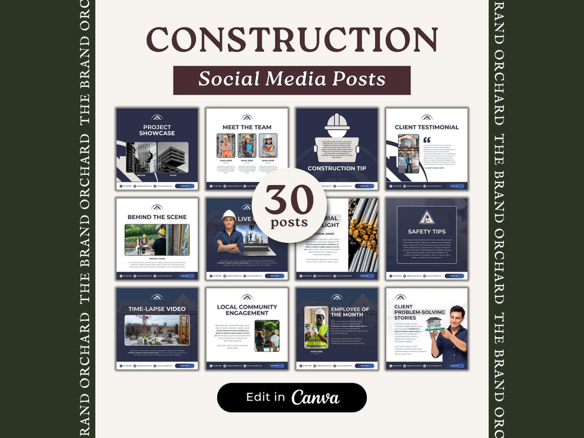 30 Construction Instagram Post Templates, INSTANT DOWNLOAD ...