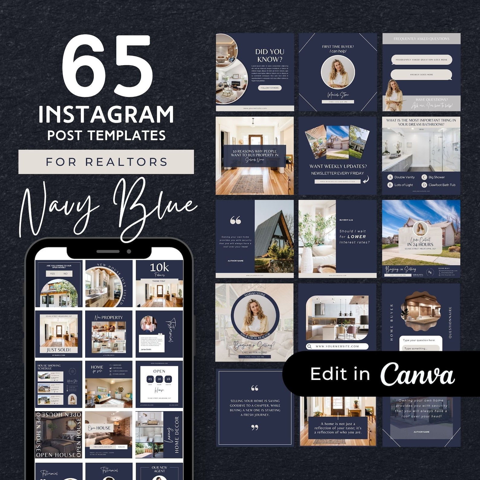 65 Real Estate Instagram Post Templates, INSTANT DOWLOAD, Realtor ...