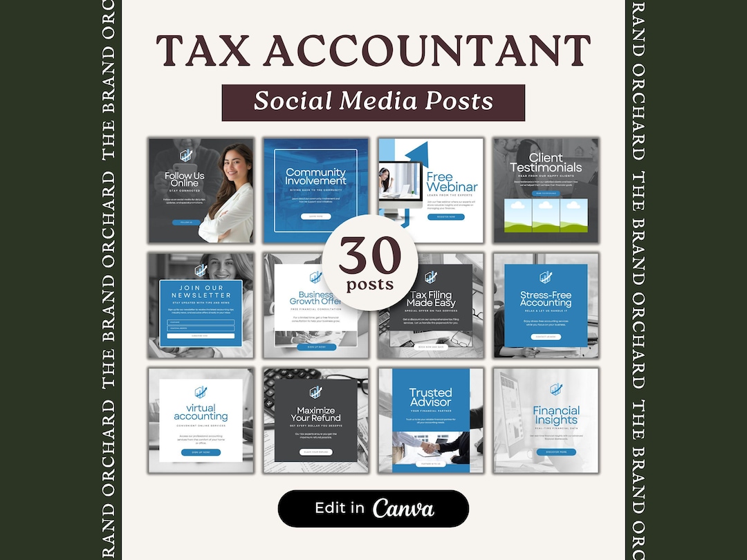 30 Tax Preparer Social Media Post Templates, INSTANT DOWNLOAD, Tax ...
