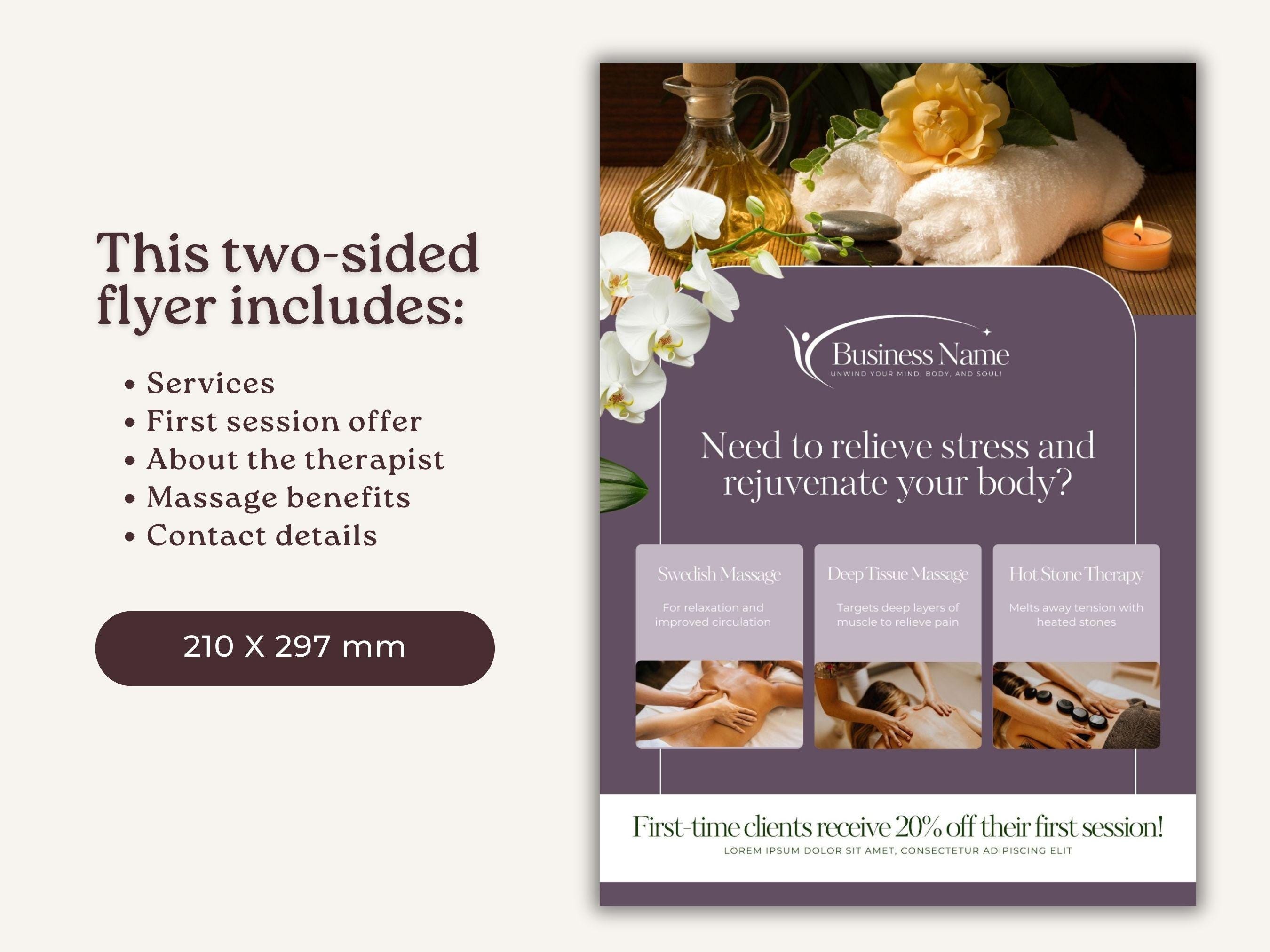 Massage Therapist Flyer Template, INSTANT DOWNLOAD, Spa Flyer, Spa ...