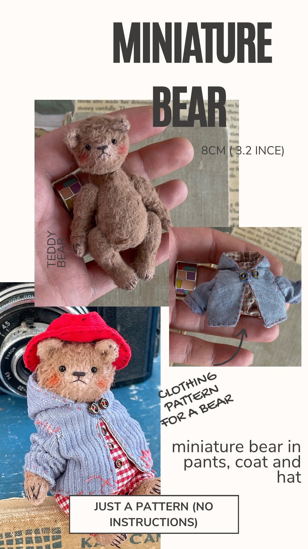 Miniature Teddy Bear Pattern With Clothes - Artist Teddy Bear Sewimg ...