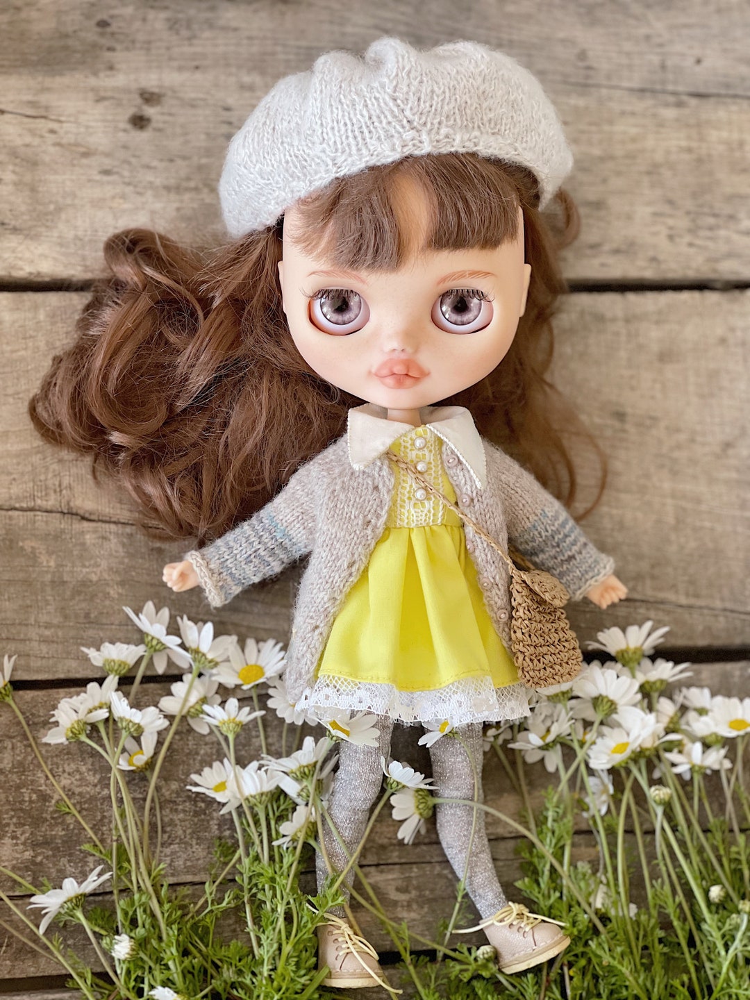 Blythe Ooak Dress, Doll Outfit , Custom Blithe Dress , Summer Dress for Doll , Knitted Beret for ...