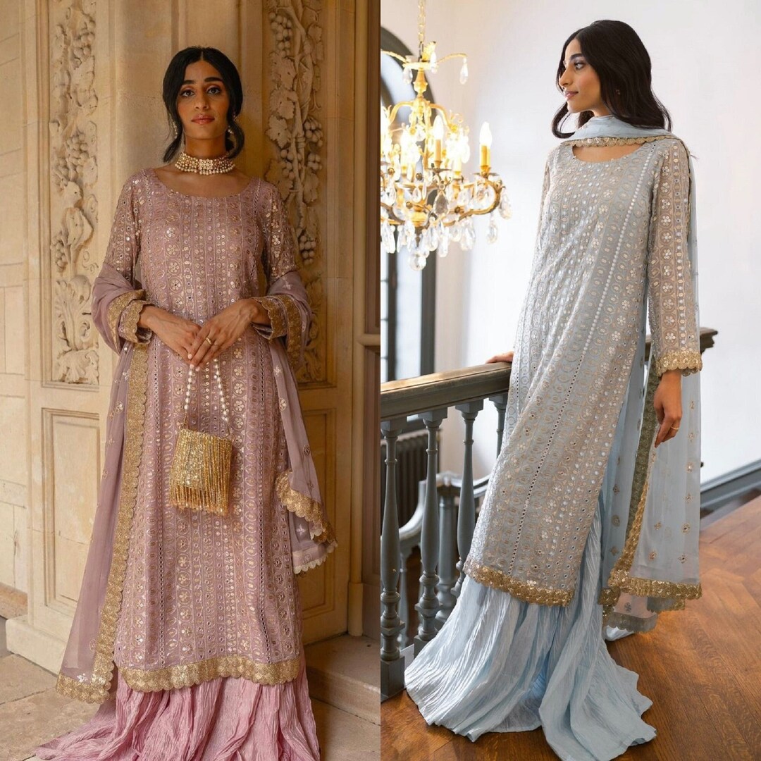 Blue Heavy Embroidered Anarkali Gown . Indian Partywear Designer ...