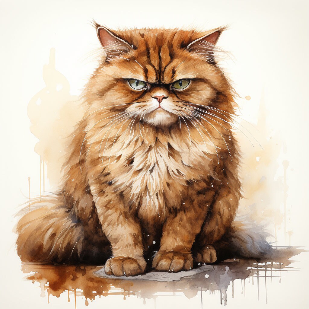 Grumpy Fat Cat Watercolour Painting Clipart 4 High Quality Jpgs Instant ...