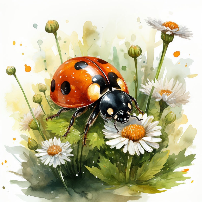 Cute Ladybug Watercolour Painting Clipart 4 High Quality Jpgs Instant ...