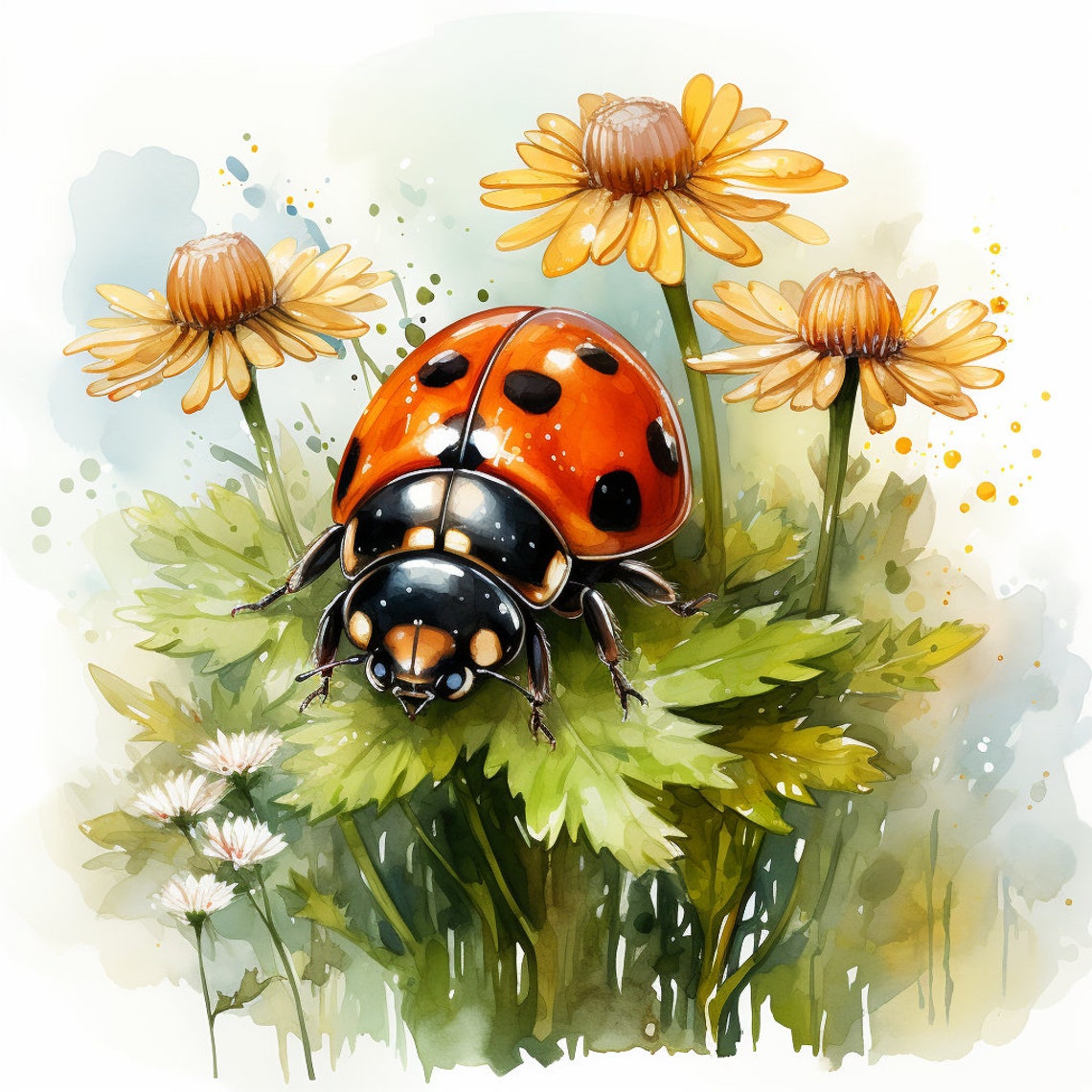 Cute Ladybug Watercolour Painting Clipart 4 High Quality Jpgs Instant ...