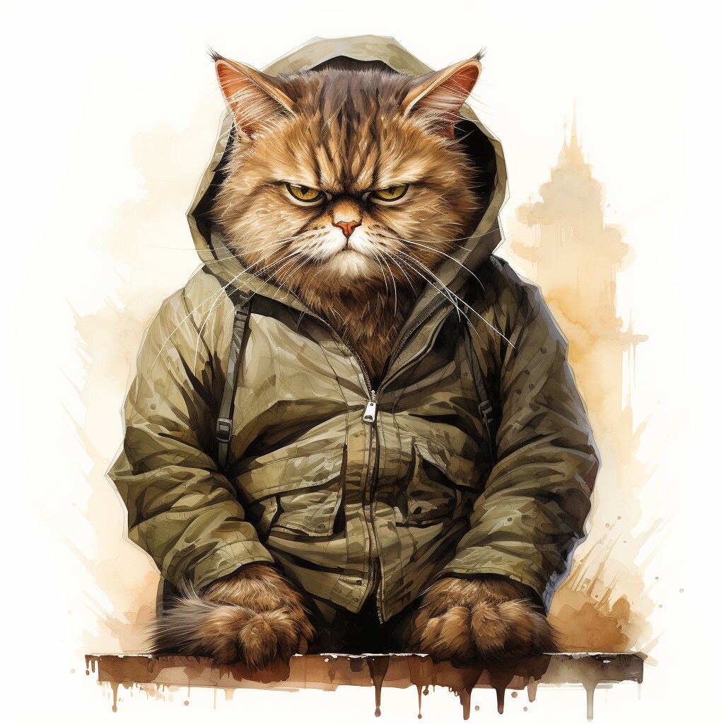 Grumpy Fat Cat Watercolour Painting Clipart 4 High Quality Jpgs Instant ...