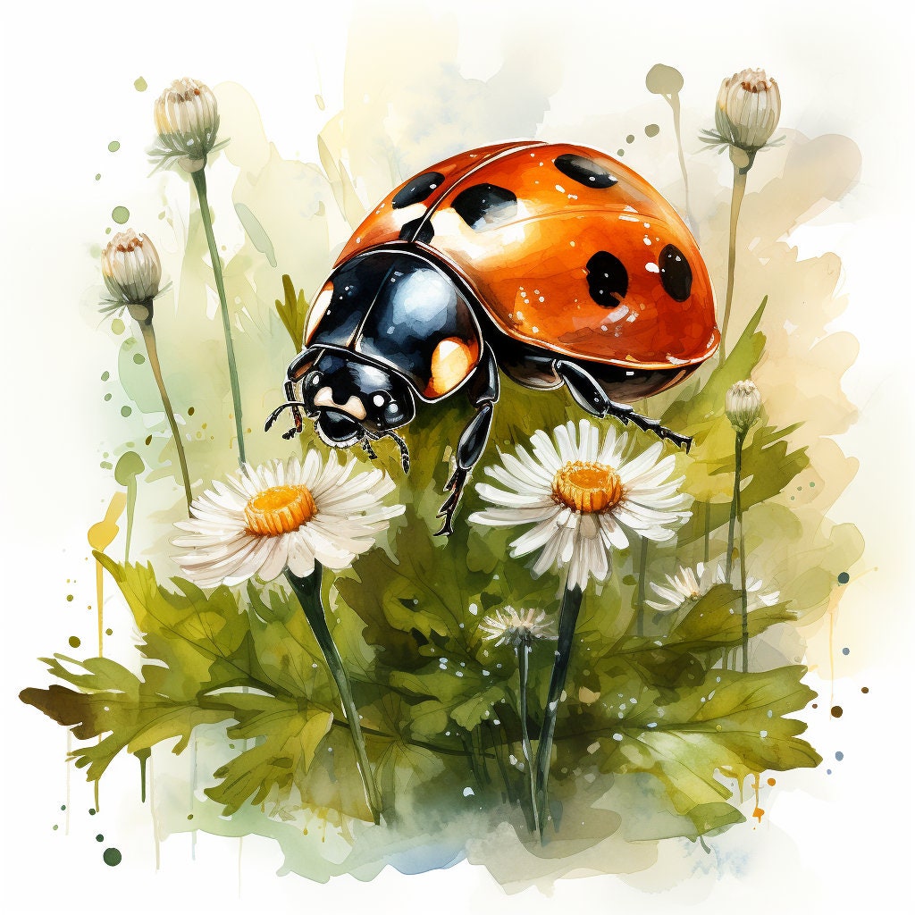 Cute Ladybug Watercolour Painting Clipart 4 High Quality Jpgs Instant ...