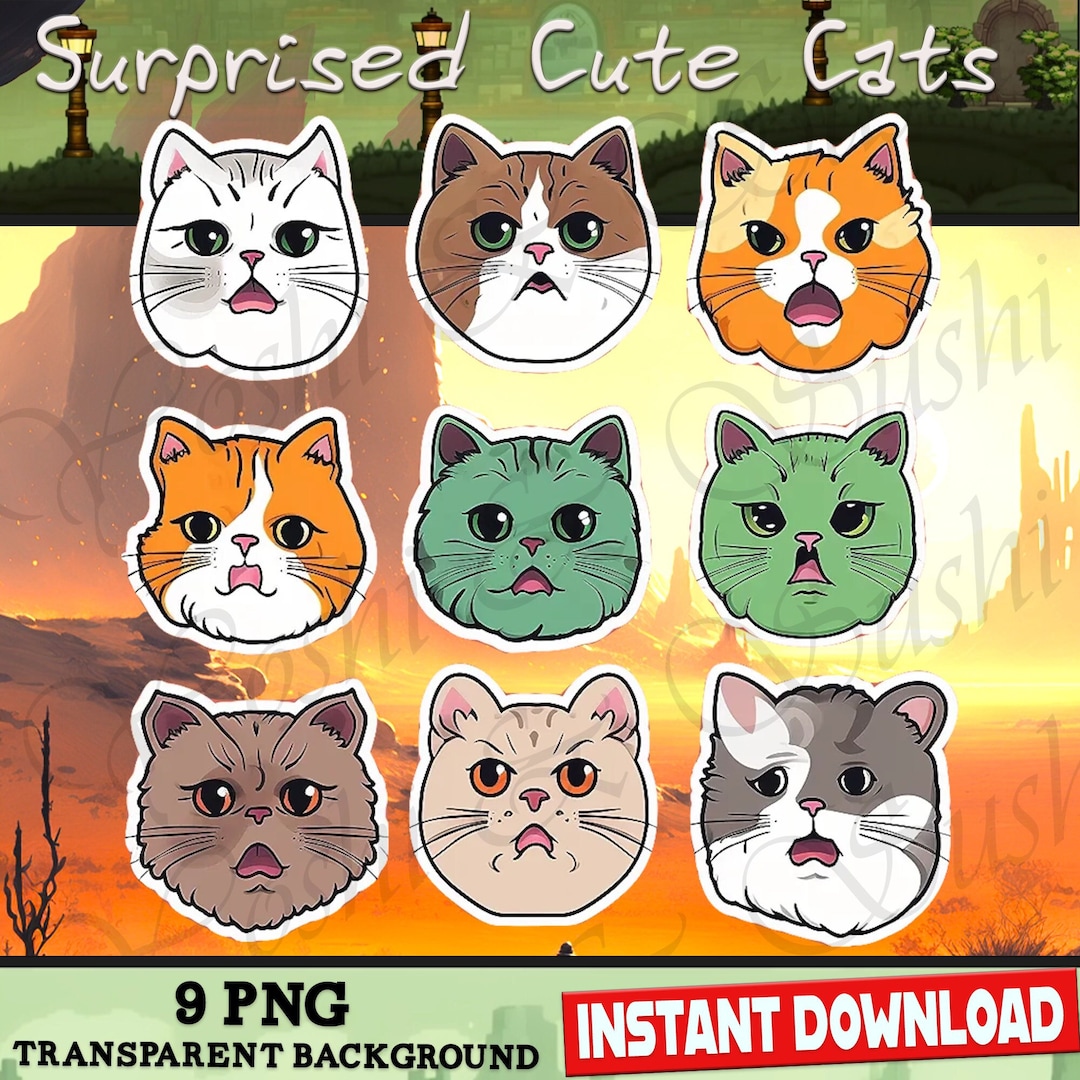 Funny Cute Cats Clipart Stickers Set, Kitty Stickers, Meme Cat Digital ...