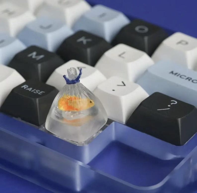 Cute Gold Fish in a Bag Aqua Life Custom Keycaps Handmade High Quality ...