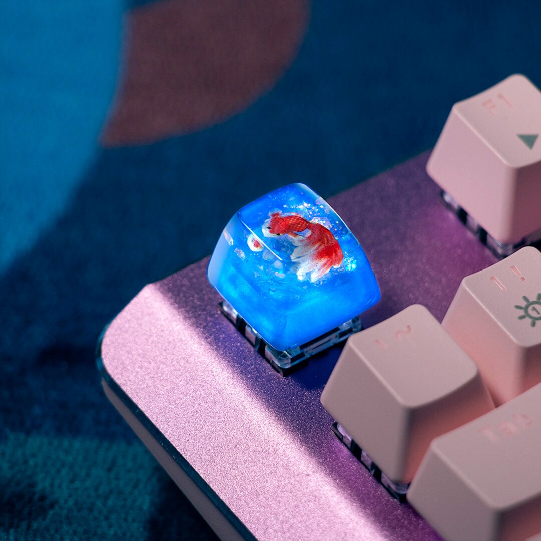 Gold Fish in Blue Gems Pond Ancient China Custom Keycap Handmade High ...