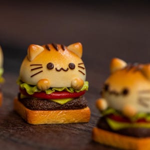 Food Toy Cute Cat Burger Orange Cat Pet Custom Keycaps Handmade High ...
