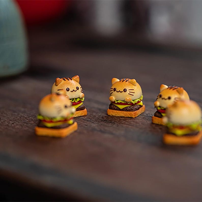 Food Toy Cute Cat Burger Orange Cat Pet Custom Keycaps Handmade High ...