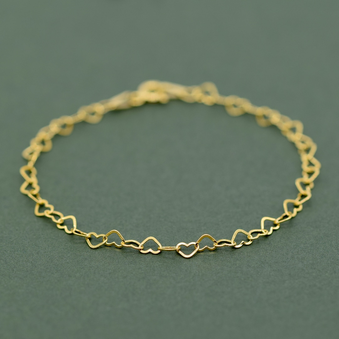 Gold Plated Heart Chain Bracelet, Charm Bracelet, Dainty Bracelet ...
