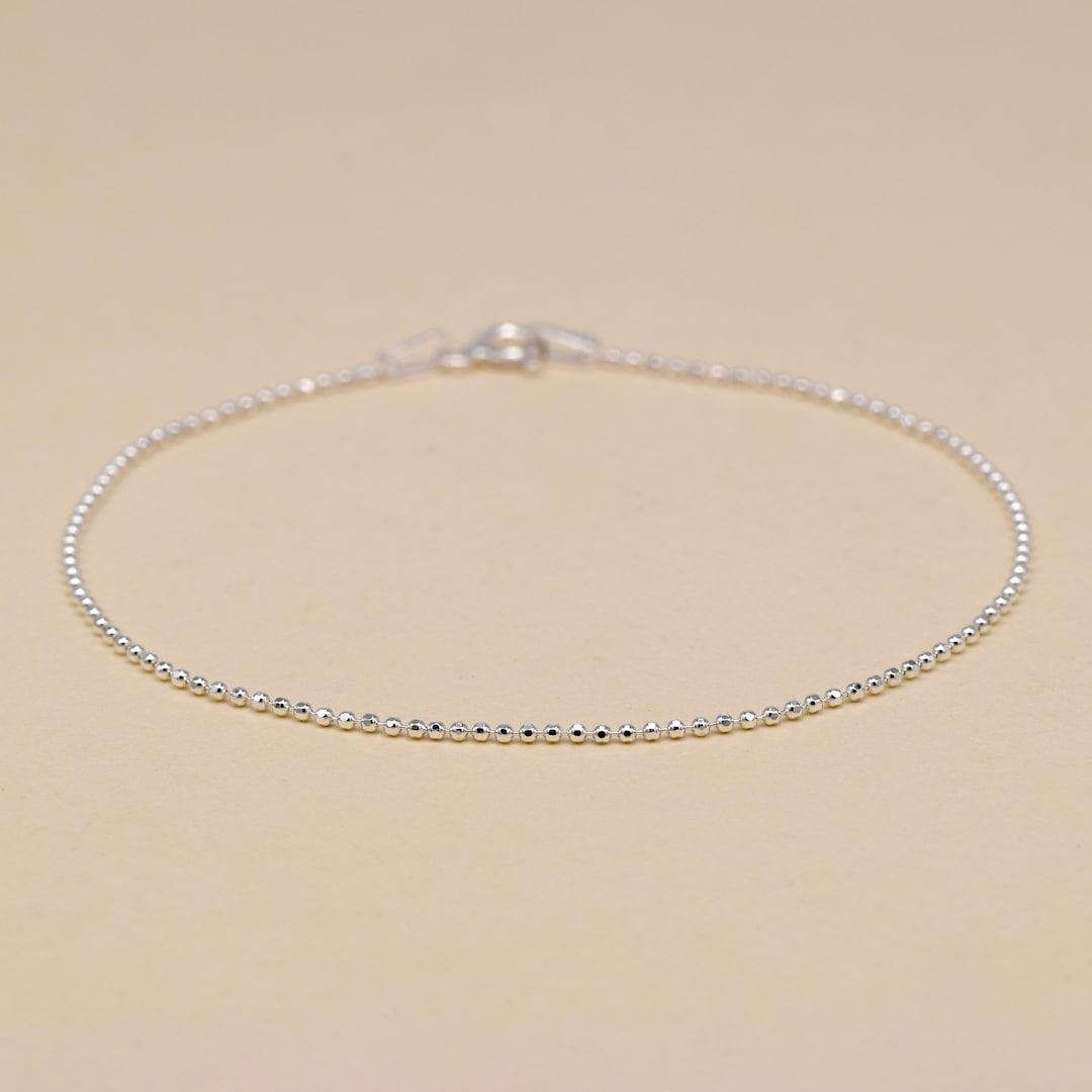 Genuine 925 Sterling Silver Diamond Cut 1.2mm Ball Chain Anklet 8.5 ...