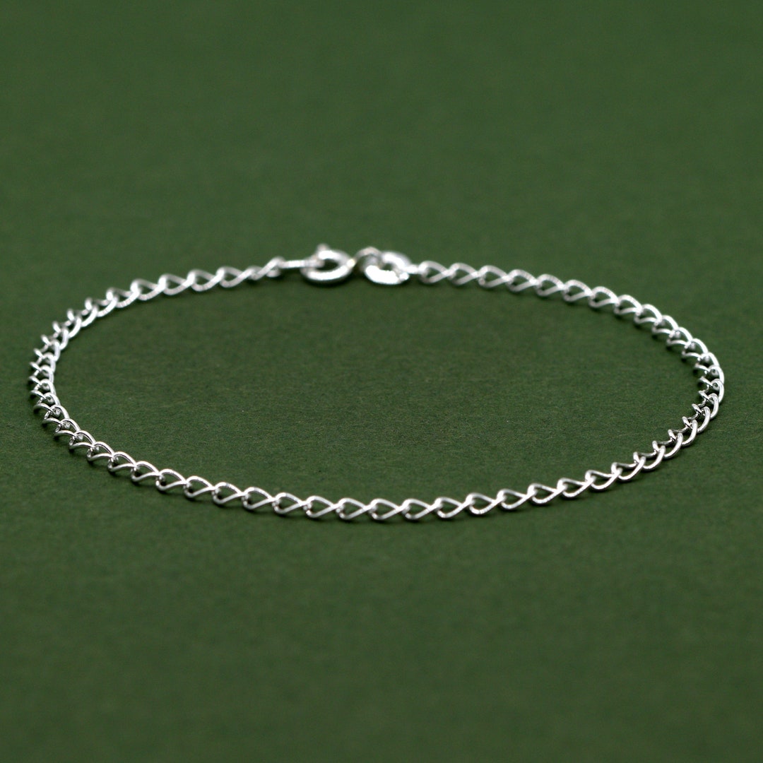 Sterling Silver Open Curb Chain Bracelet, Delicate Chain Bracelet ...