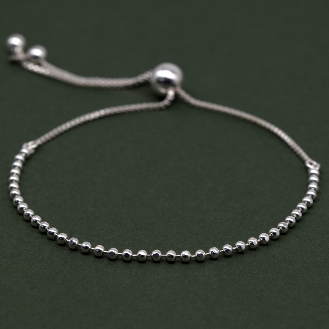 Sterling Silver Slider Bracelet, 2mm Beads, Adjustable Fit, Minimalist ...