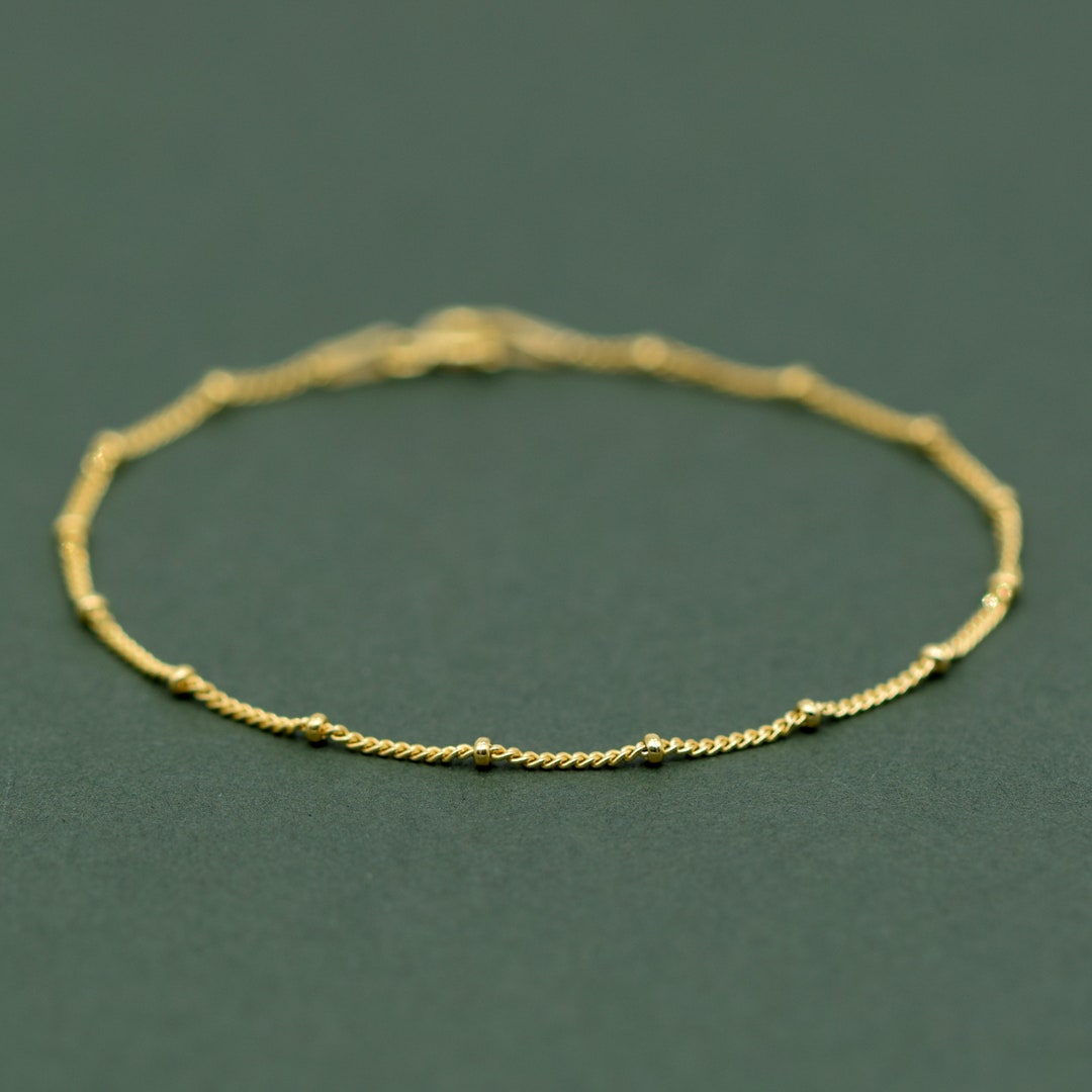 Gold Plated Beaded Curb Chain Bracelet, Dainty Bracelet, Delicate Gold ...