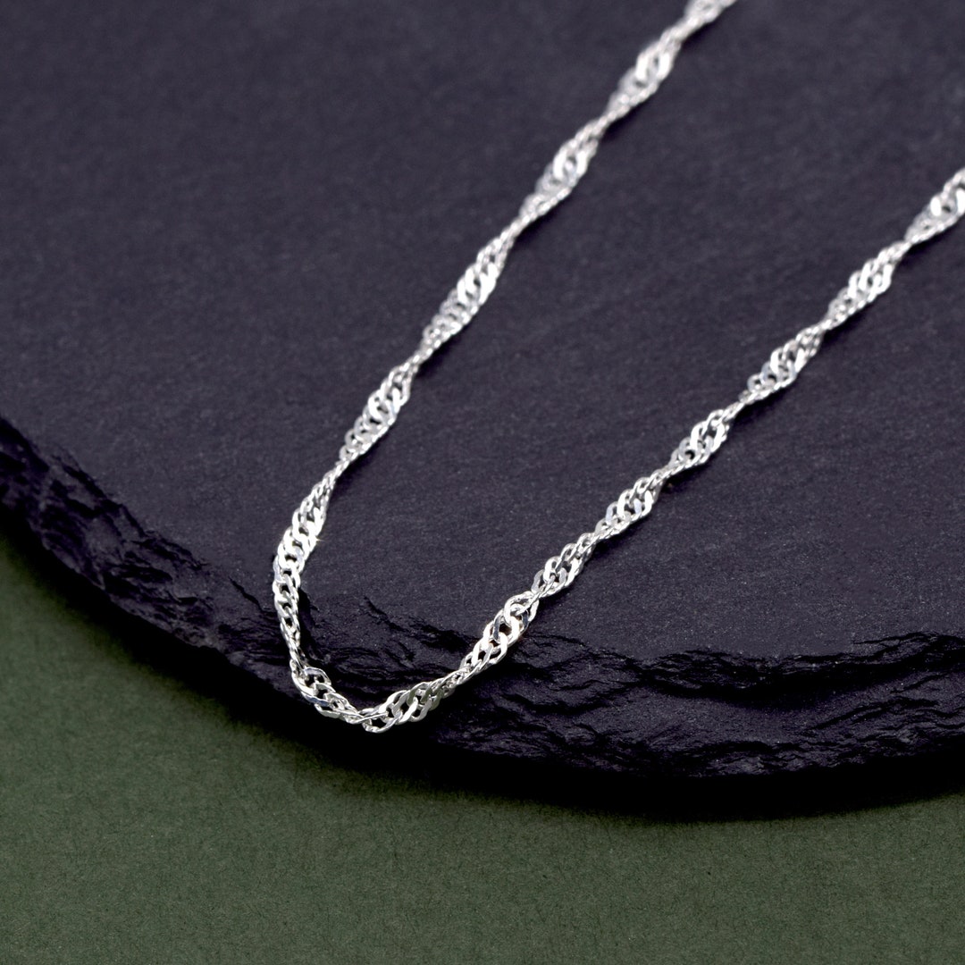 925 Sterling Silver Singapore Chain Necklace, Dainty Sterling Silver ...