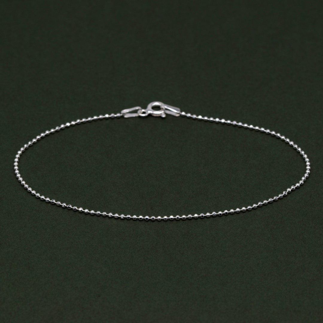 Genuine 925 Sterling Silver 1.2mm Diamond Cut Ball Chain Bracelet 6.5 ...
