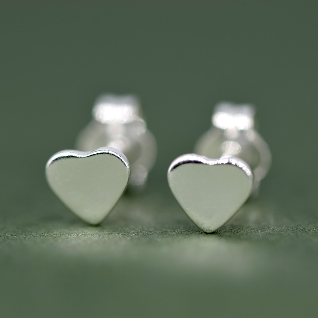 925 Sterling Silver Heart Stud Earrings, Flat Heart Studs, Tiny Heart Earrings, Silver Love ...
